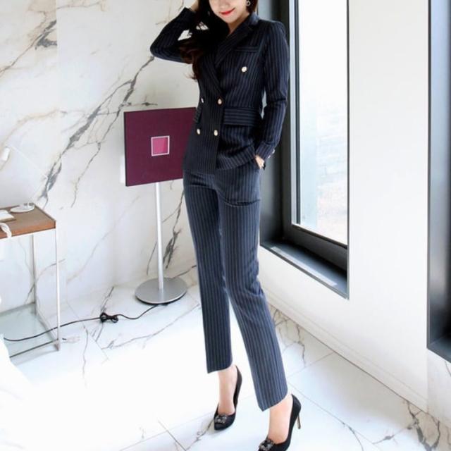 セットアップ スーツ パンツ ボトムス ジャケットベルト ハイウエスト ダブルブレスト 長袖 ロング ストライプ アンクル丈 センタープレス セミフレア ストレート 襟付き Vネック レトロ