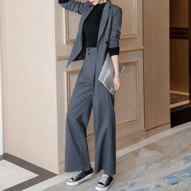 セットアップ ジャケット 上着 スーツ ワイドパンツ ビッグシルエット レトロ マニッシュ ワンタック 袖あり 長袖 上下セット 2点セット ツーピース 大人可愛い きれいめ シンプル
