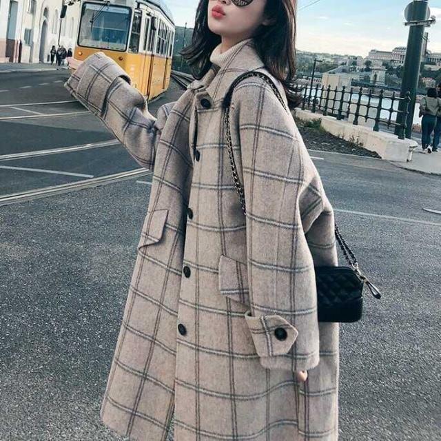 レディース ステンコート アウター 美シルエット チェスターコート ミドル丈 チェック 格子柄 厚手 韓国 インスタ映え 高見え スタイルアップ 可愛い かわいい かっこいい カジュアル 大人