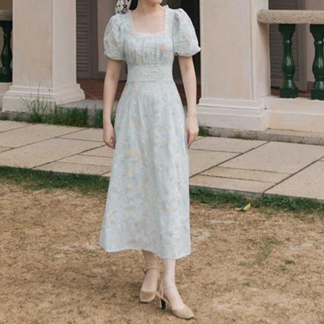 ワンピース 上着 人気 おすすめ おしゃれ お洒落 激安 安い 送料無料 プチプラ 半袖 スクエアネック パフスリーブ　ボリュームスリーブ ベルト ウエスト 柄 フリル プリント 花柄 リボン