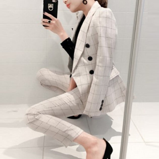 レディース ジャケット 上着 テーラードジャケット スーツ ラペルネック チェック柄 格子柄 インスタ映え 高見え 可愛い かわいい 韓国 かっこいい カジュアル 大人 上品 きれいめ