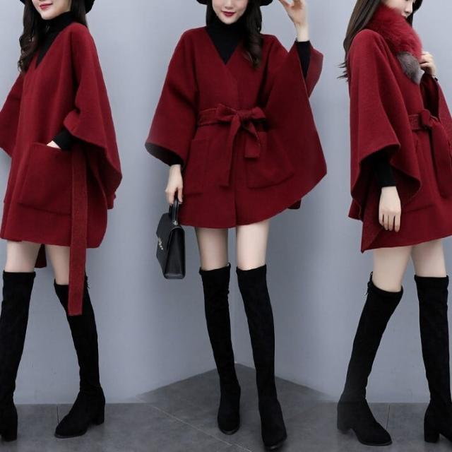 レディース 羽織り コート アウター 美シルエット ポンチョ ケープコート ファー 可愛い かわいい 韓国 かっこいい カジュアル 大人 上品 シンプル クラシック エレガント こなれ感