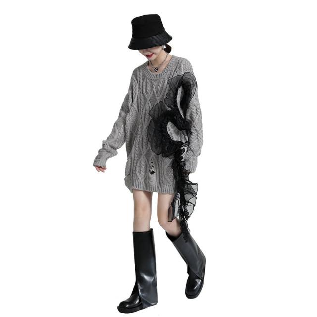 個性的 トップス カットソー ニットソー セーター 袖あり 長袖