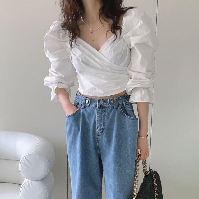 トップス Vネック シャツ カシュクール ブラウス ポケット ゆったり 長袖 七分丈 ノーラペル 人気 おすすめ おしゃれ お洒落 激安 安い 送料無料 プチプラ 可愛い かわいい 韓国 かっこいい