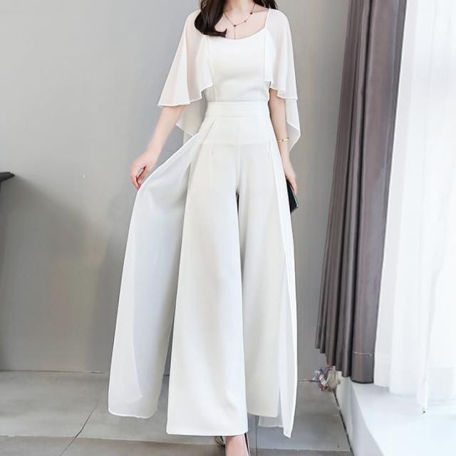 セットアップ ブラウス スーツ ミモレ丈 パンツ ワイド シフォン ハイウエスト 切り替え 2点セット ボウタイ ブラウス ツイード パールボタン Vネック 袖あり 長袖 Aライン モード