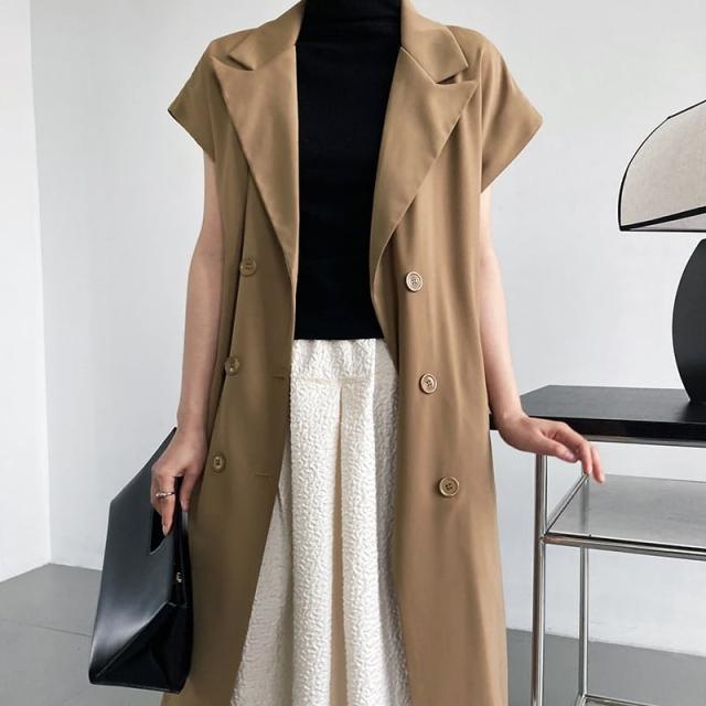 トップス ジレ ベスト 袖なし Vネック Vネック ロング フレンチスリーブ ノースリーブ かわいい 大人可愛い きれいめ シンプル カジュアル 大人 おしゃれ お洒落 無地 春 夏 秋 10代 20代 30代