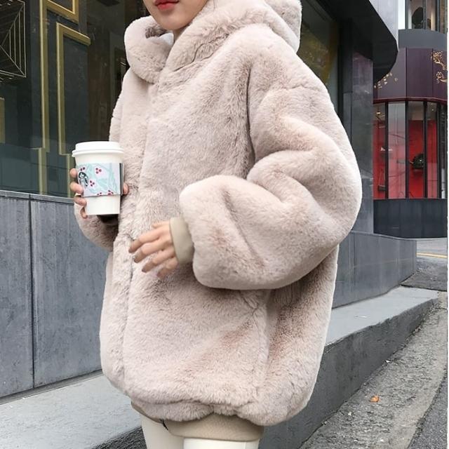 ボアブルゾン レディース ジャケット アウター ダウンコート フェイクファー もこもこ ミディアム丈 フード ボア オーバーサイズ 韓国風 軽い 軽量 フード付き 冬服 厚手 アウター  暖かい