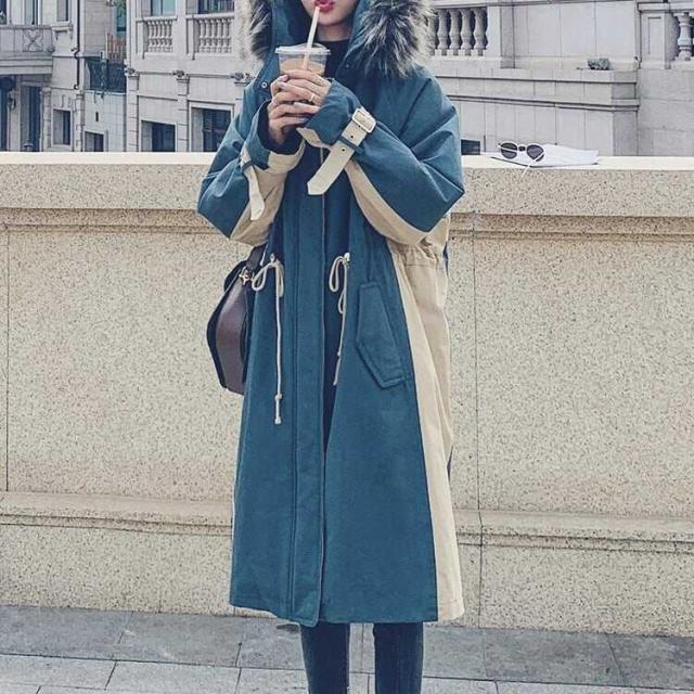 モッズコート アウター ロング ドロップショルダー フェイクファー ロング 切り替え マルチカラ—  ガウンコート  ミディアム丈 袖あり 長袖 ポケット付き アウター 羽織り 大人可愛い