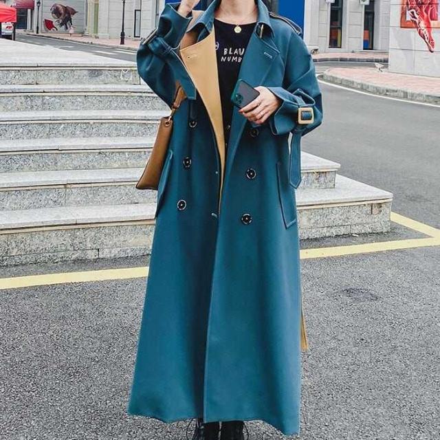 コート アウター ロング トレンチ ドロップショルダー ロング 切り替え バイカラ—  ガウンコート ベルト スクエアバックル マニッシュ ミディアム丈 袖あり 長袖 ポケット付き アウター