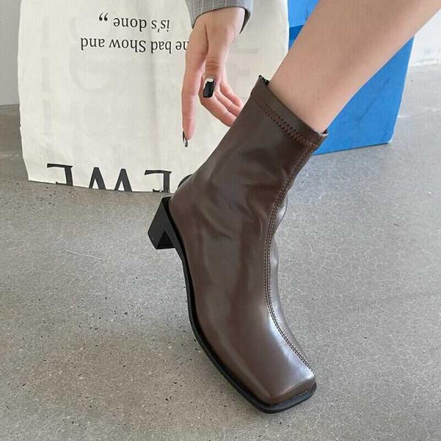 ショートブーツ レディース スクエアトゥ レディース靴 チャンキー