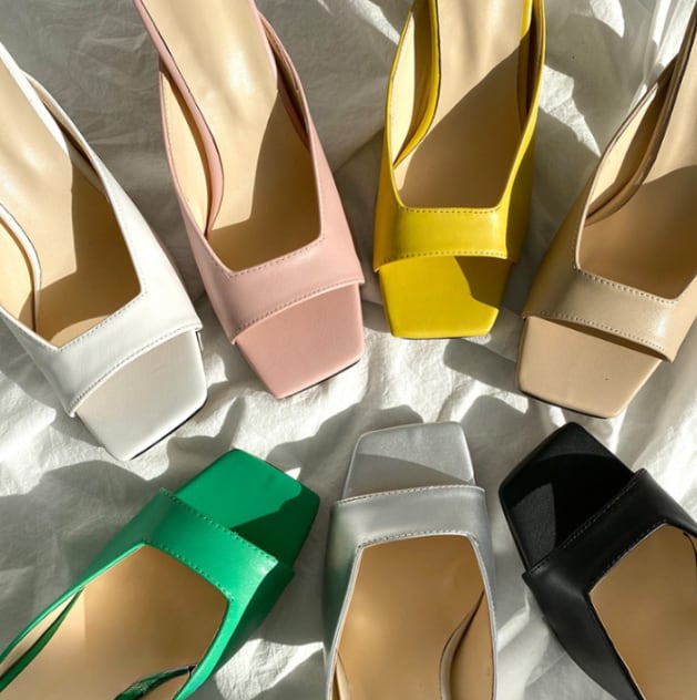 シューズ 靴 スクエアトゥ サンダル ミュール ハイヒール オープントゥ カラバリ 9cm かわいい 大人可愛い きれいめ シンプル カジュアル 大人 おしゃれ お洒落 かっこいい ガーリー 女っぽ