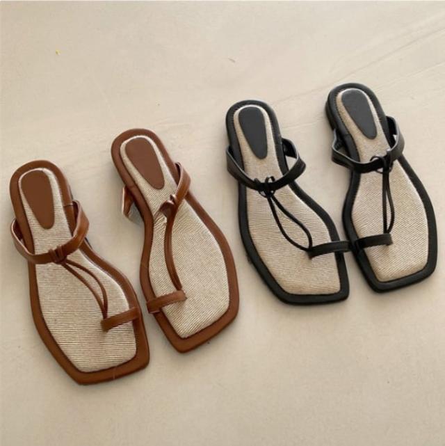 シューズ 靴 フラット サンダル ぺたんこ ストラップ リネン Tストラップ 親指リング スクエアヘッド かわいい 大人可愛い きれいめ シンプル カジュアル 大人 おしゃれ お洒落 かっこいい