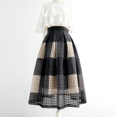 ボトムス ボトム おすすめ おしゃれ お洒落 激安 安い 送料無料 プチプラ スカート ロング スカート フレア スカート ハイ ウエスト 膝丈 Ａライン ミモレ 丈 ギンガムチェック シースルー