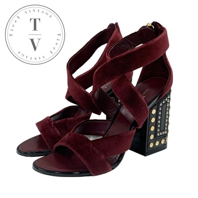 ルイヴィトン LOUIS VUITTON サンダル 靴 シューズ ベロア ボルドー ブラック スタッズ ベルベット