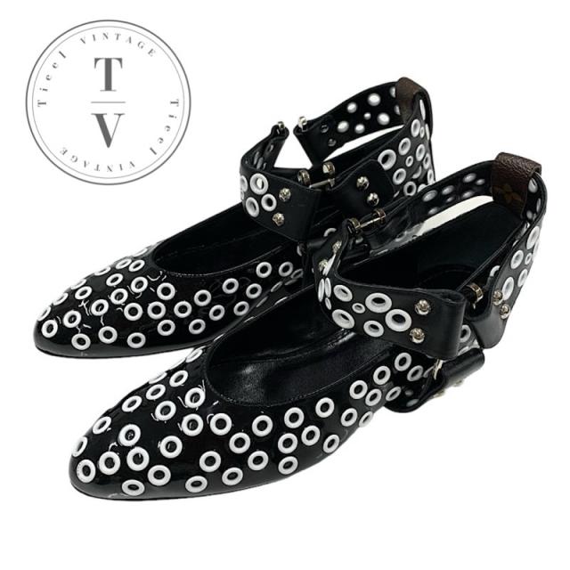 ルイヴィトン LOUIS VUITTON ラプソディライン パンプス 靴 シューズ パテント レザー ブラック ホワイト フラットシューズ ホール