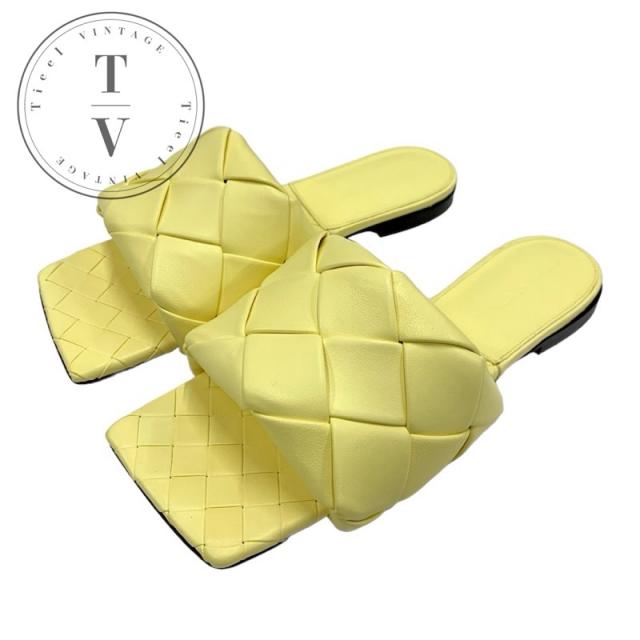 ボッテガヴェネタ BOTTEGAVENETA リド サンダル 靴 シューズ レザー イエロー フラットサンダル ミュール イントレチャート