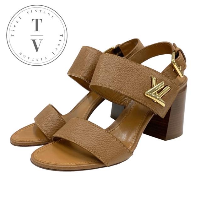 ルイヴィトン LOUIS VUITTON ホライズンライン サンダル 靴 シューズ レザー ブラウン LV金具