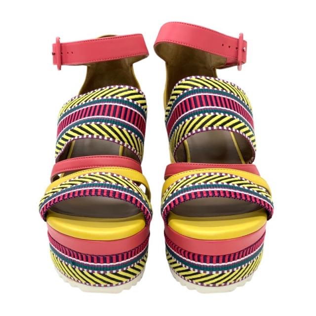 エルメス HERMES サンダル 靴 シューズ レザー イエロー ピンク マルチカラー 未使用 ウェッジソール エルメス HERMES サンダル 靴 シューズ レザー イエロー ピンク マルチ