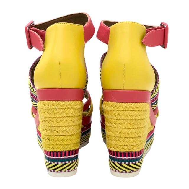 エルメス HERMES サンダル 靴 シューズ レザー イエロー ピンク マルチ