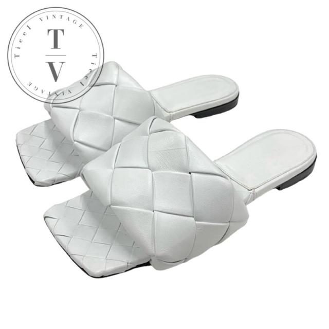 ボッテガヴェネタ BOTTEGAVENETA リド サンダル 靴 シューズ レザー ホワイト フラットサンダル ミュール イントレチャート
