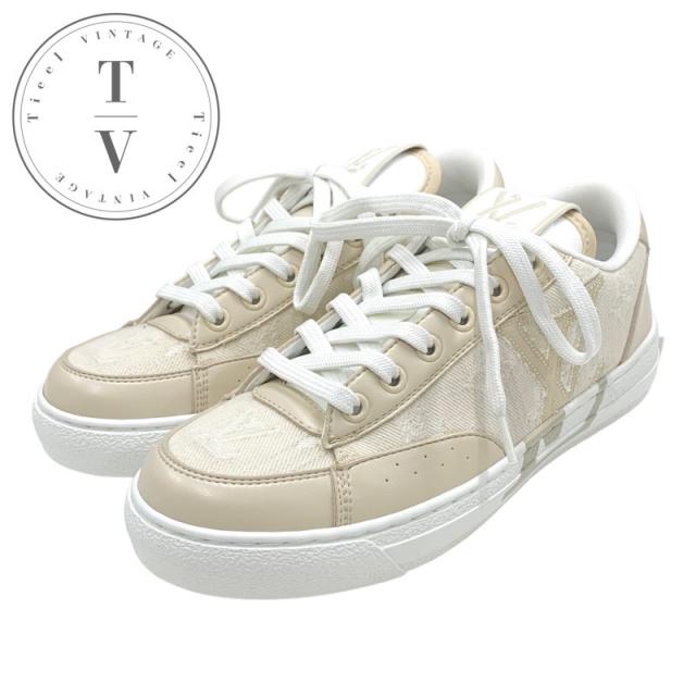 ルイヴィトン LOUIS VUITTON チャーリーライン スニーカー 靴 シューズ ファブリック ベージュ ホワイト 未使用 LVロゴ
