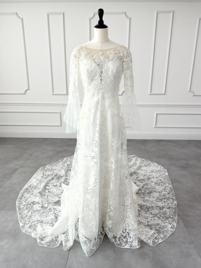 カツラユミ KATURAYUMI スレンダーライン ウェディングドレス ホワイト 白 ファーストオーナー　レース