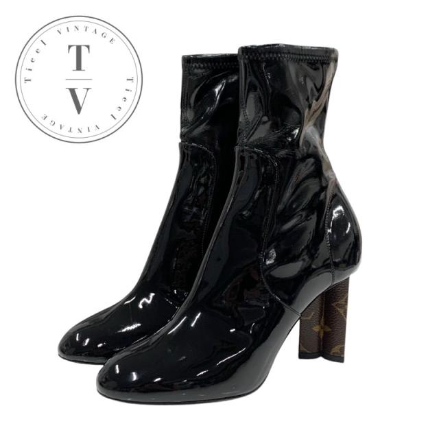 ルイヴィトン LOUIS VUITTON シルエットライン モノグラム ブーツ ショートブーツ 靴 シューズ パテント ブラック ブラウン