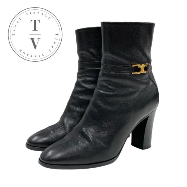 セリーヌ CELINE ブーツ ショートブーツ 靴 シューズ レザー ブラック 黒 ゴールド トリオンフ