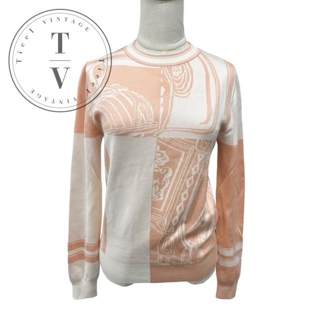 エルメス HERMES トップス ピンク アイボリー BRIDESdeGALA ニット 長袖