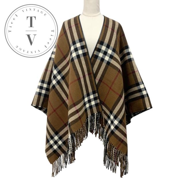 バーバリー BURBERRY アウター ウール ブラウン系 チェック ケープ ポンチョ