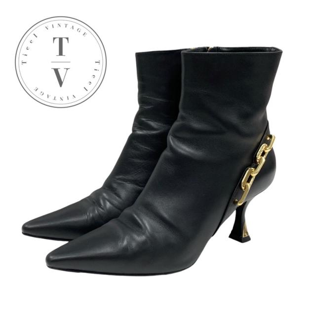 ルイヴィトン LOUIS VUITTON スパークルライン モノグラム ブーツ ショートブーツ 靴 シューズ レザー ブラック 黒 ゴールド ロゴ