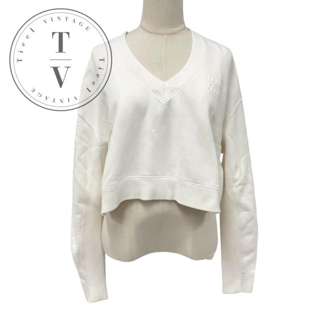 ミュウミュウ MIUMIU トップス コットン ホワイト 白 クロップド ロゴ ショート丈 トレーナー スウェット