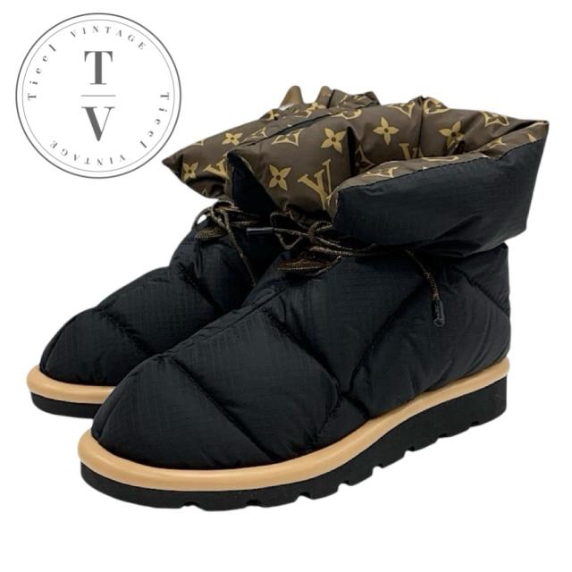 ルイヴィトン LOUIS VUITTON ピローライン モノグラム ブーツ ショートブーツ 靴 シューズ ナイロン ブラック ブラウン 未使用