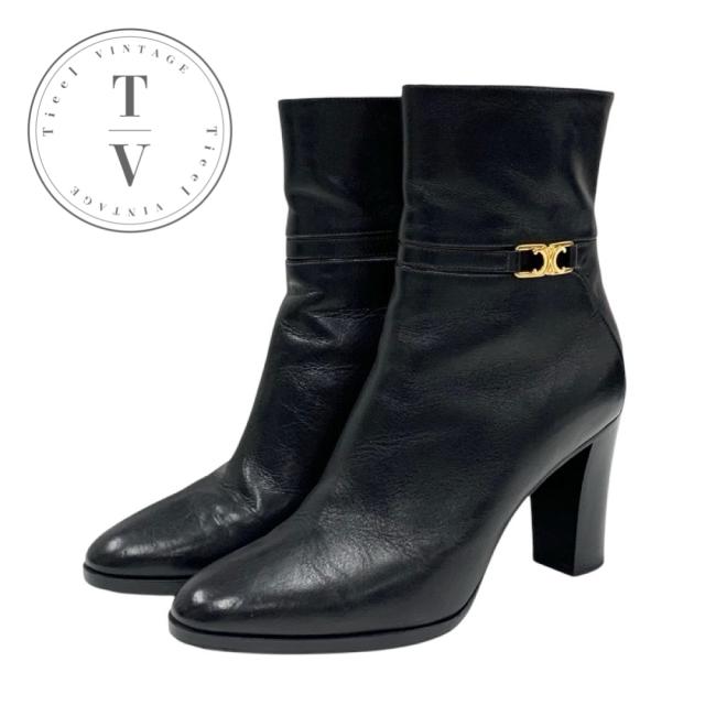 セリーヌ CELINE ブーツ ショートブーツ 靴 シューズ レザー ブラック 黒 ゴールド トリオンフ