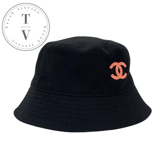 シャネル CHANEL 帽子 コットン ブラック マルチカラー ココマーク バケットハット リバーシブルｖｖ