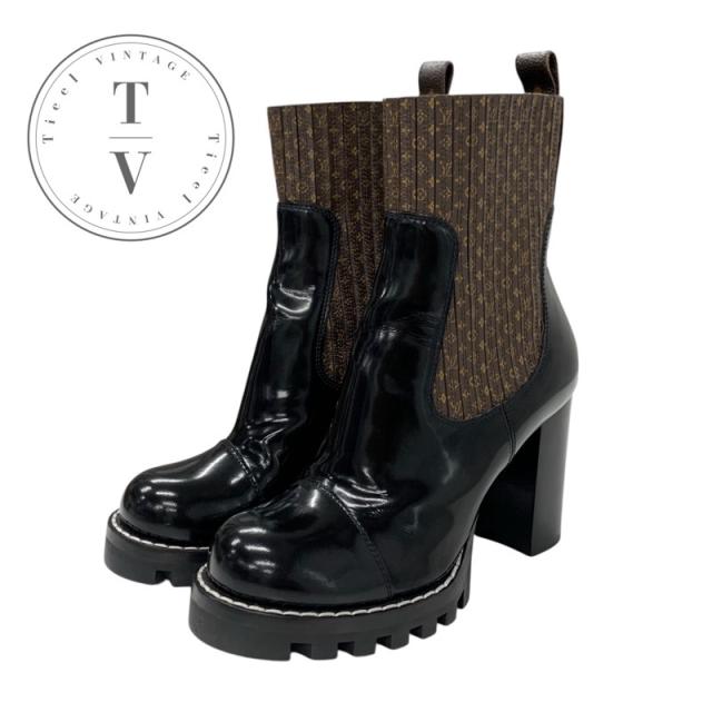 ルイヴィトン LOUIS VUITTON スタートレイルライン モノグラム ブーツ ショートブーツ 靴 シューズ レザー パテント ブラック ブラウン