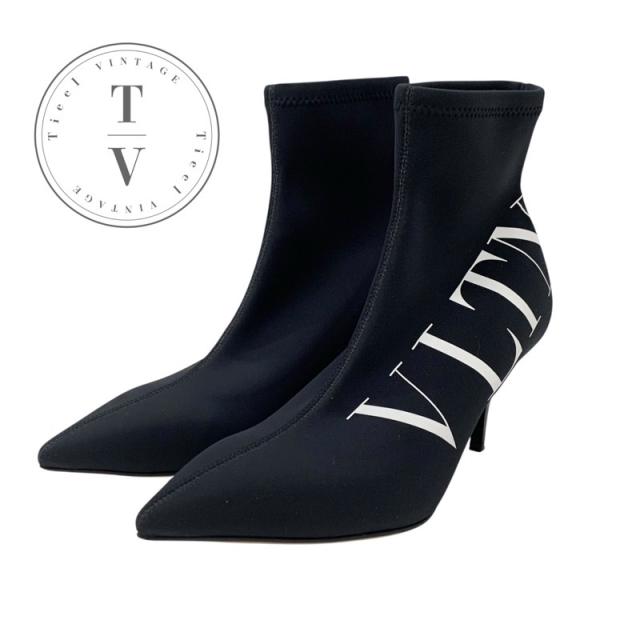 ヴァレンティノ VALENTINO ブーツ ショートブーツ 靴 シューズ ファブリック ブラック ホワイト 黒 ソックスブーツ ロゴプリント