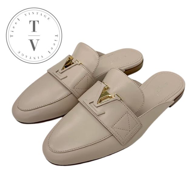 ルイヴィトン LOUIS VUITTON カプリライン ローファー 革靴 靴 シューズ レザー ピンクベージュ ゴールド フラットシューズ ミュール