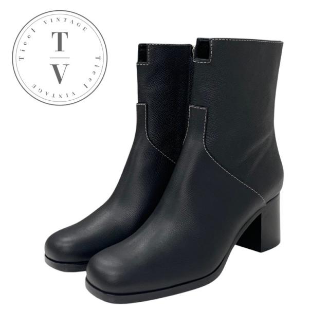 エルメス HERMES フラトゥーズ ブーツ ショートブーツ 靴 シューズ レザー ブラック 黒 ステッチ