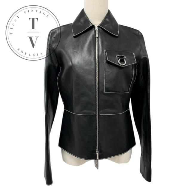 エルメス HERMES アウター ブラック 黒 ジャケット ブルゾン レザー