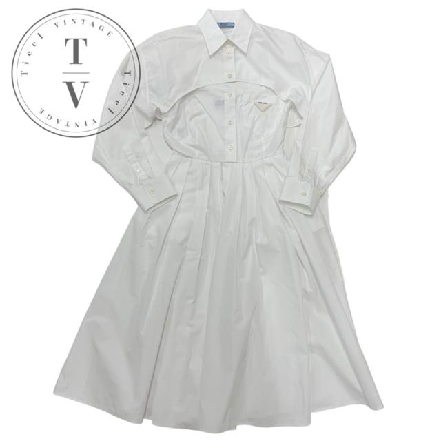 プラダ PRADA ポプリン ワンピース コットン ホワイト 白 トライアングル ロゴ ドレス セットアップ