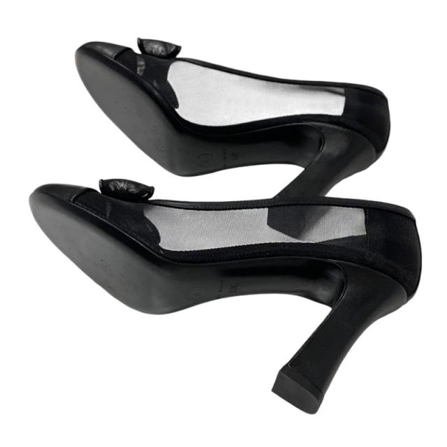 シャネル CHANEL パンプス 靴 シューズ メッシュ レザー ブラック 黒