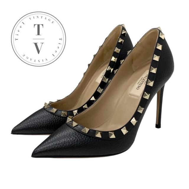 ヴァレンティノ VALENTINO パンプス 靴 シューズ レザー ブラック 黒 ゴールド ロックスタッズ