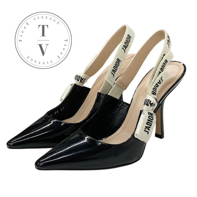 クリスチャンディオール CHRISTIAN DIOR JADIOR パンプス 靴 シューズ パテント ブラック ホワイト 黒 サンダル スリングバック ロゴ