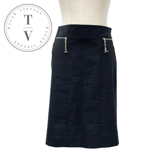 エルメス HERMES ボトムス ブラック シルバー スカート シェーヌダンクル ミニスカート ウール