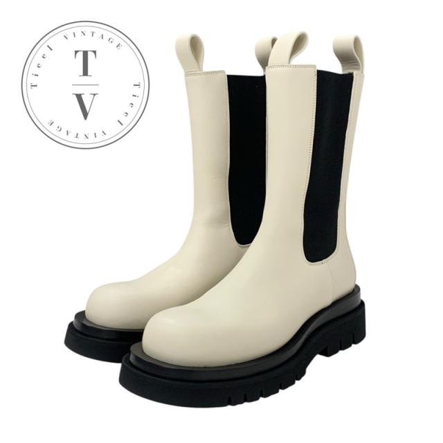 ボッテガヴェネタ BOTTEGAVENETA ラグ ブーツ ショートブーツ 靴 シューズ レザー ホワイト ブラック 未使用 サイドゴア