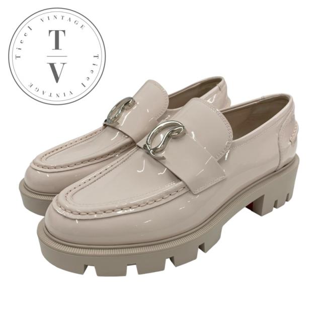クリスチャンルブタン Christian Louboutin CL Moc Lug ローファー 革靴 靴 シューズ パテント ライトピンク シルバー CL金具