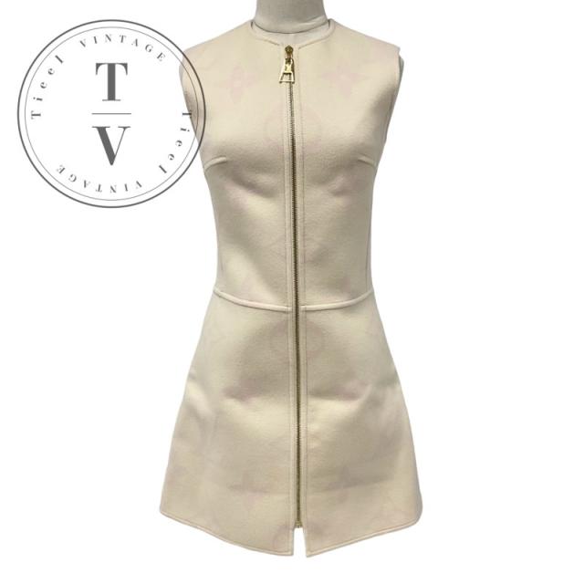 ルイヴィトン LOUIS VUITTON ワンピース ベージュ ピンク 未使用 ジャイアントモノグラム センタージップ ノースリーブ