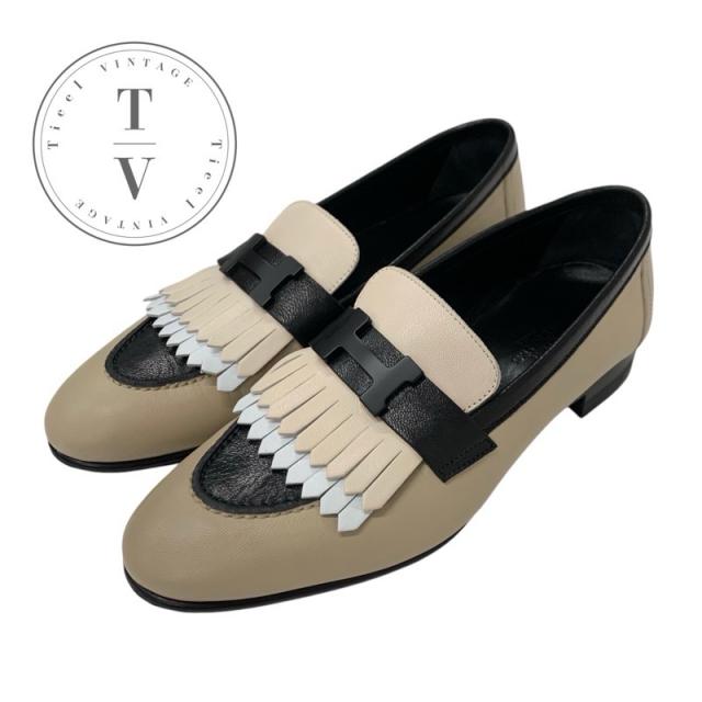 エルメス HERMES ロワイヤル ローファー 革靴 靴 シューズ レザー ベージュ ブラック ホワイト モカシン フラットシューズ H金具