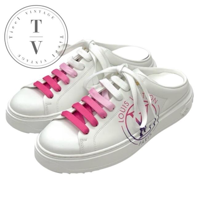 ルイヴィトン LOUIS VUITTON タイムアウトライン モノグラム スニーカー 靴 シューズ レザー ホワイト ピンク フラットシューズ